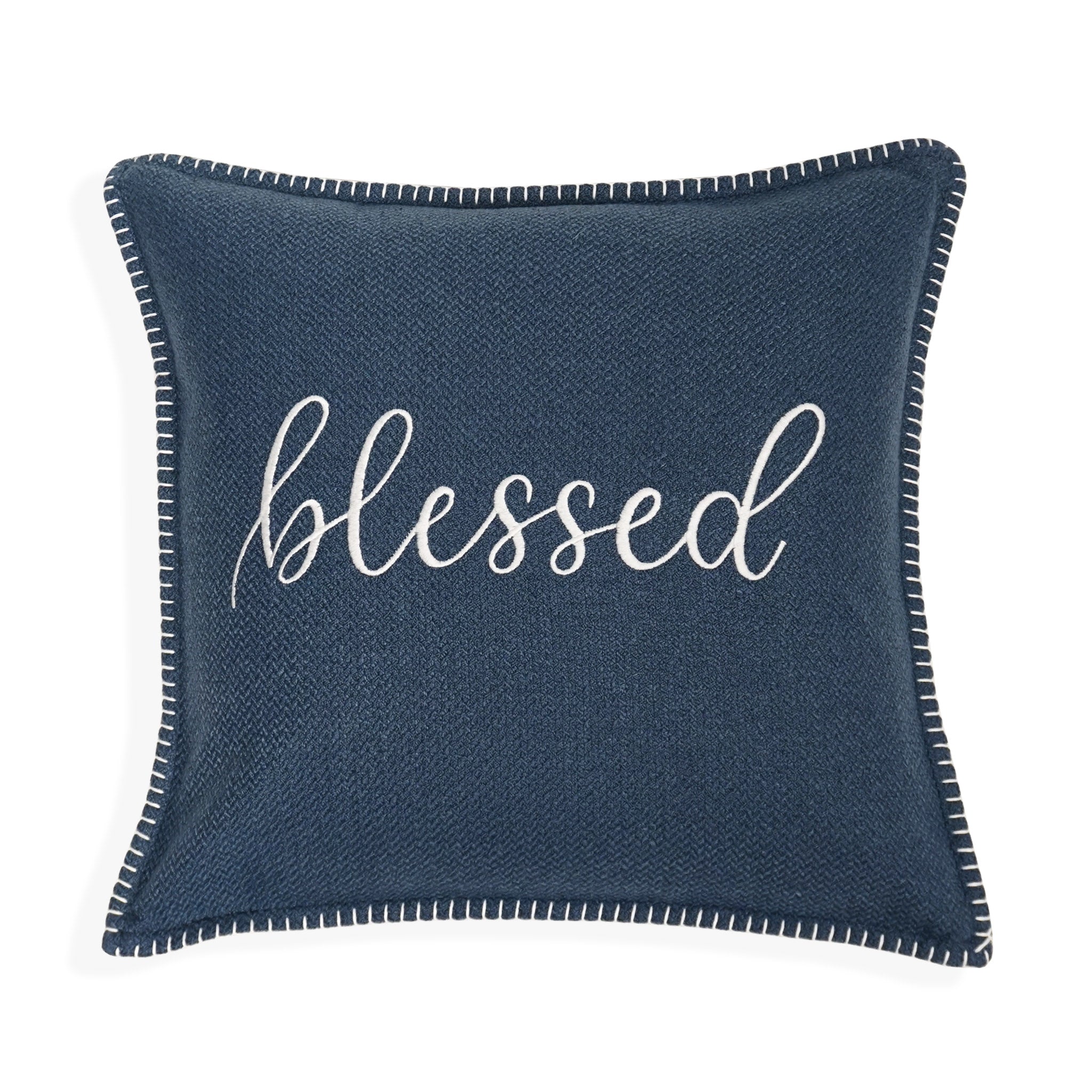 Blessed Whip Stitch Throw Pillow Cover | Navy | 20" x 20" – Millow
